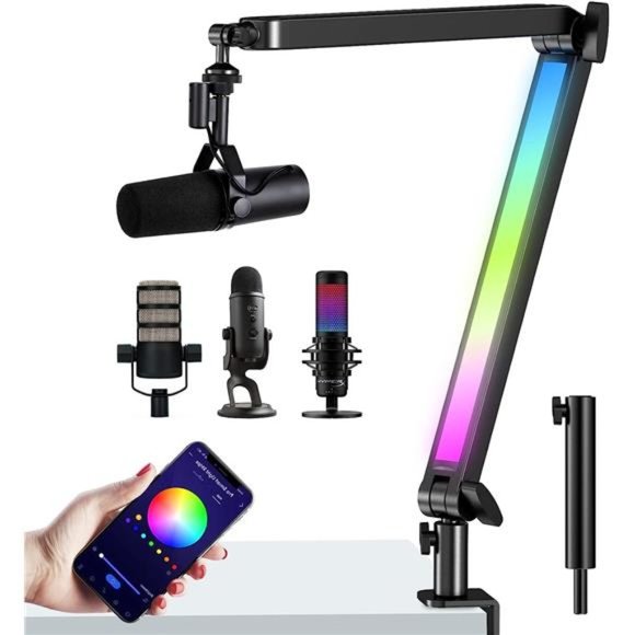 Media | Mic Boom Arm With Rgb Light For Shure Sm7b Hyperx Quadcast S ...